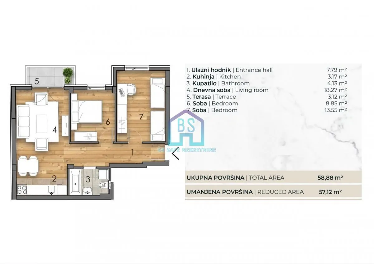 Prodaja, dvosoban stan, 57m2, Detelinara, Novi Sad, Novi Sad