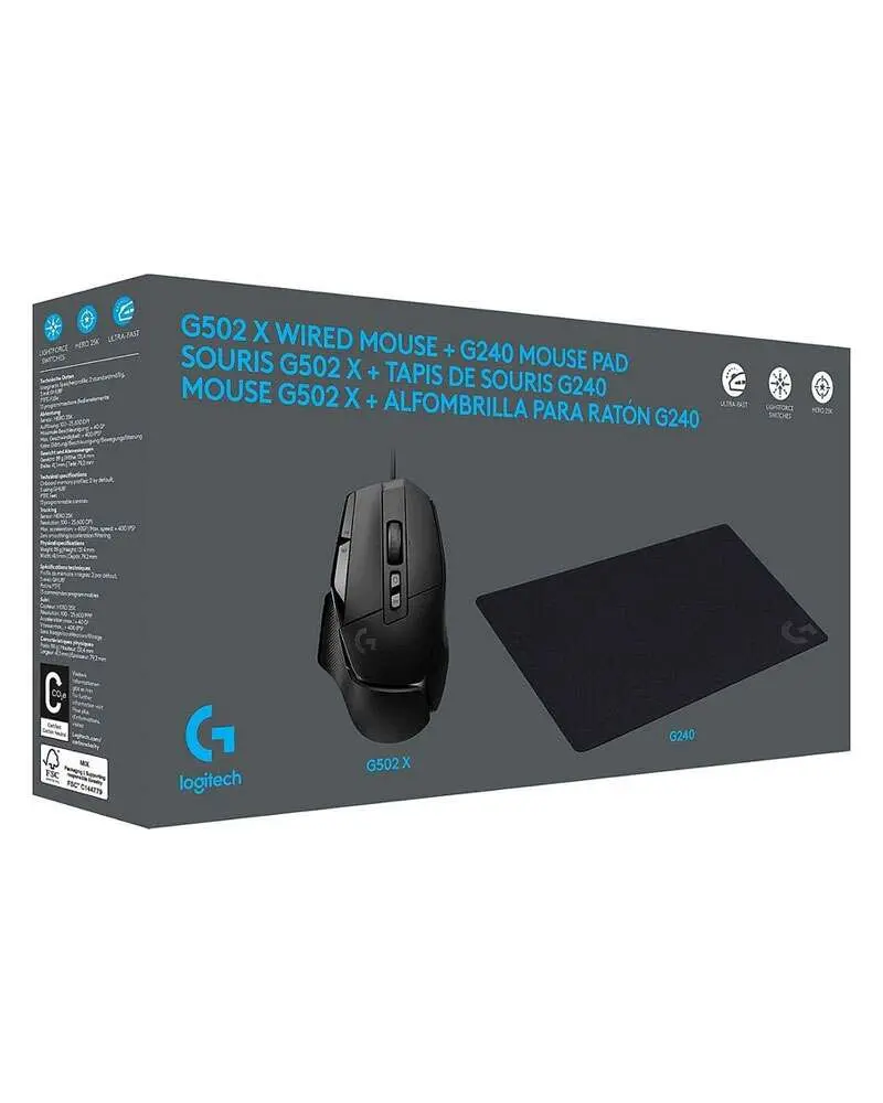 Logitech Set Gaming miš G502 X i Gaming podloga za miš G240, Crni