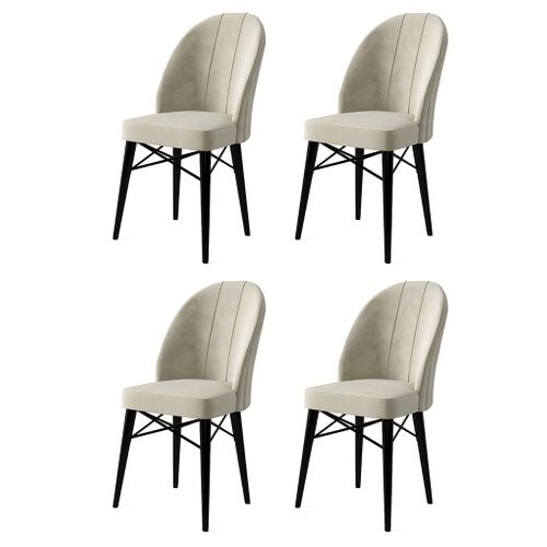 Ritim - Cream, Black Cream Black Chair Set (4 Pieces)