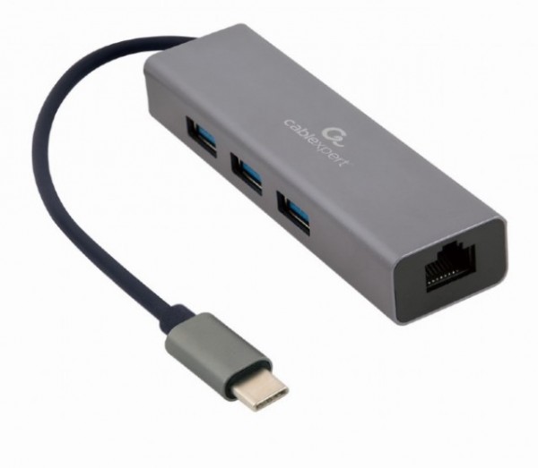 A-CMU3-LAN-01 Gembird USB-C Gigabit network adapter + 3-port USB 3.1 HUB, (alt. A-CMU3-LAN-05 ) FO