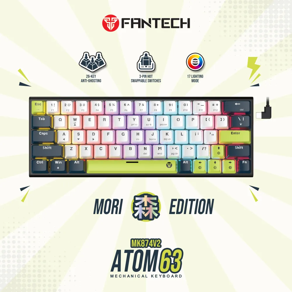 Tastatura Mehanicka Gaming Fantech MK874V2 RGB Atom 63 Mori bela (Red switch)