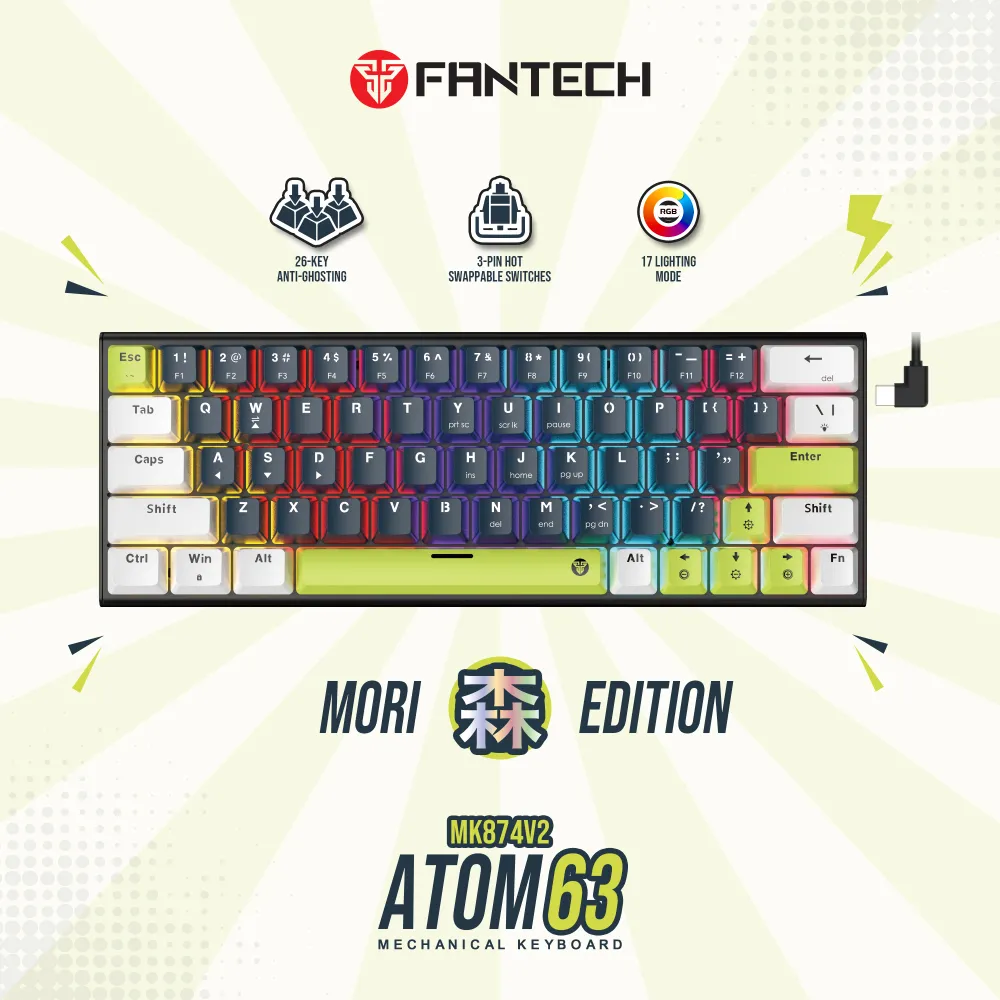 Tastatura Mehanicka Gaming Fantech MK874V2 RGB Atom 63 Mori plava (Blue switch)