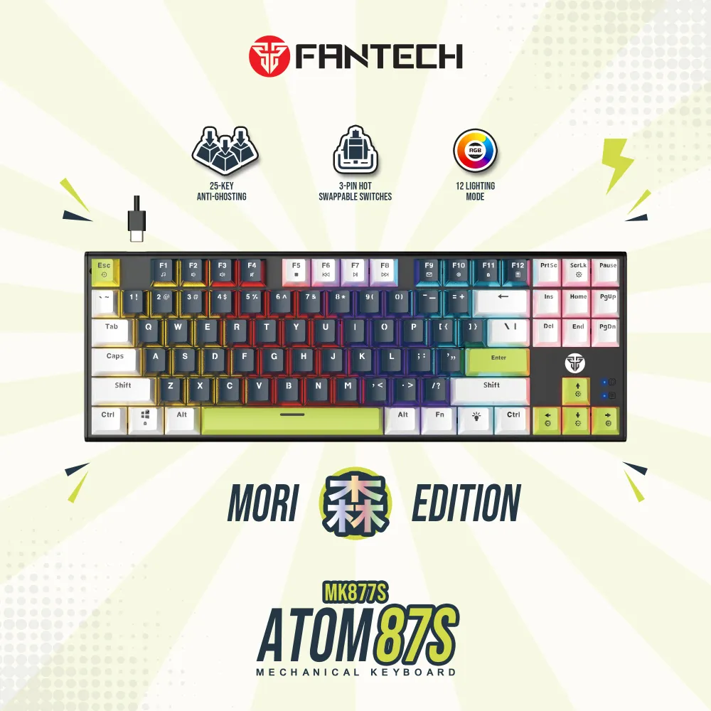 Tastatura Mehanicka Gaming Fantech MK877S RGB Atom 87S Mori plava (Blue switch)