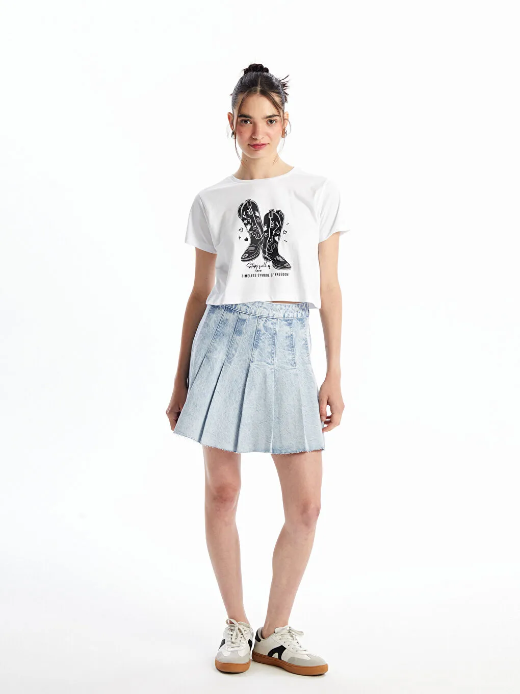 XSIDEOkrugli Izrez Štampano Kratki Rukav Ženski Crop Top