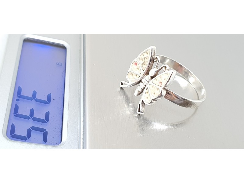 -- PRSTEN LEPTIR SREBRO OTVOR 1.9 CM SREĆNO --