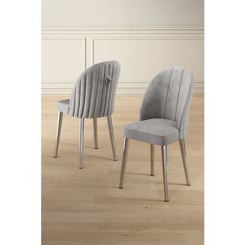 Mara - Grey, Chrome Grey Chrome Chair Set (6 Pieces)