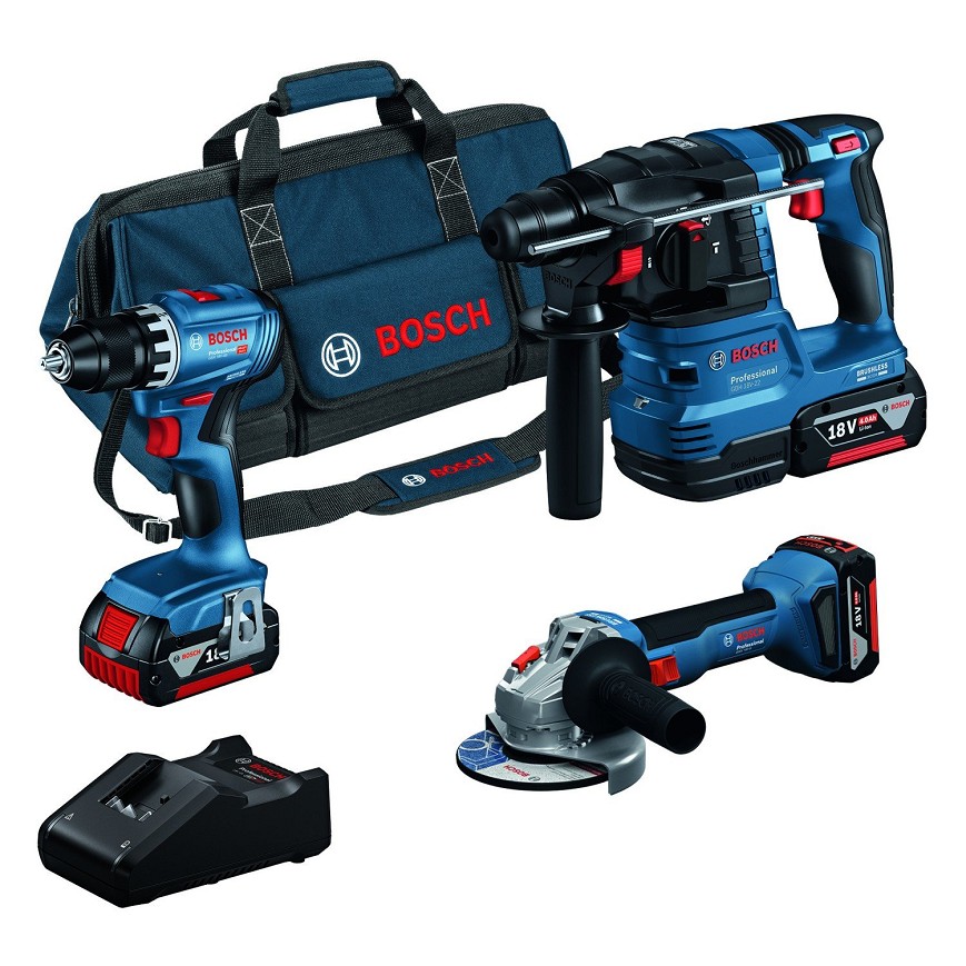 Bosch GSR 18V-45 + GBH 18V-22 + GWS 18V-8 + 3 x baterije 4.0Ah + brzi punjač