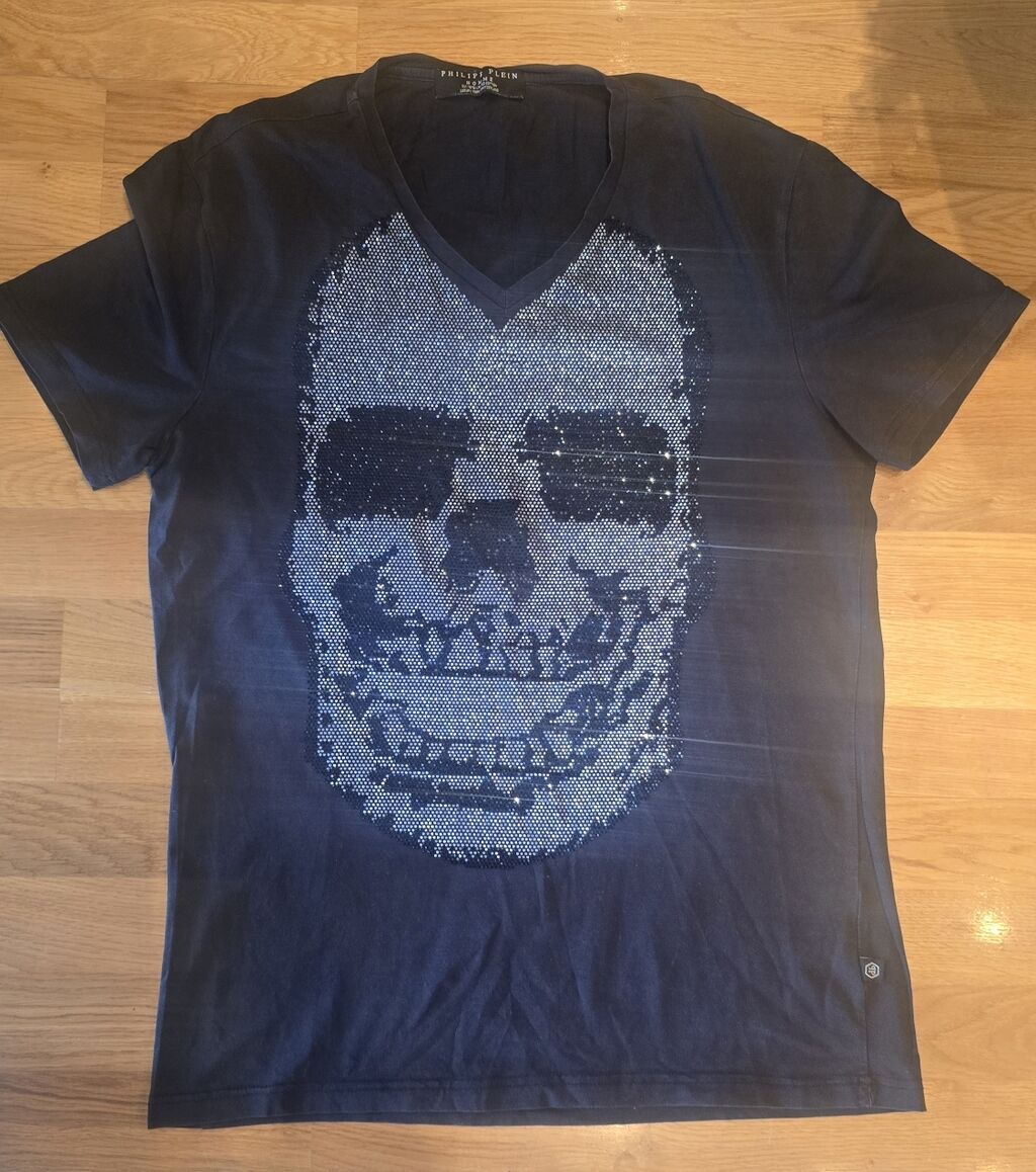 PHILIPP PLEIN Muska majica sa lobanjom napred od cirkona. V izrez. XL