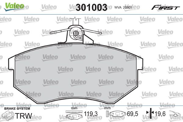 Komplet pločica, disk-kočnica VALEO 301003