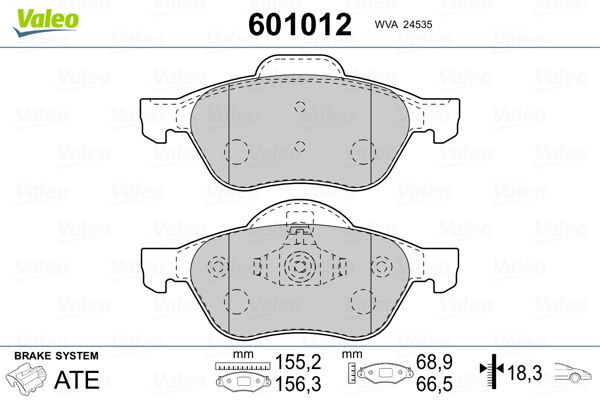Komplet pločica, disk-kočnica VALEO 601012