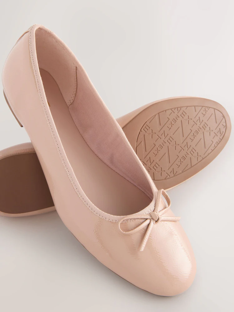 Blush Pink Patent - Okrugli prst balerina cipele