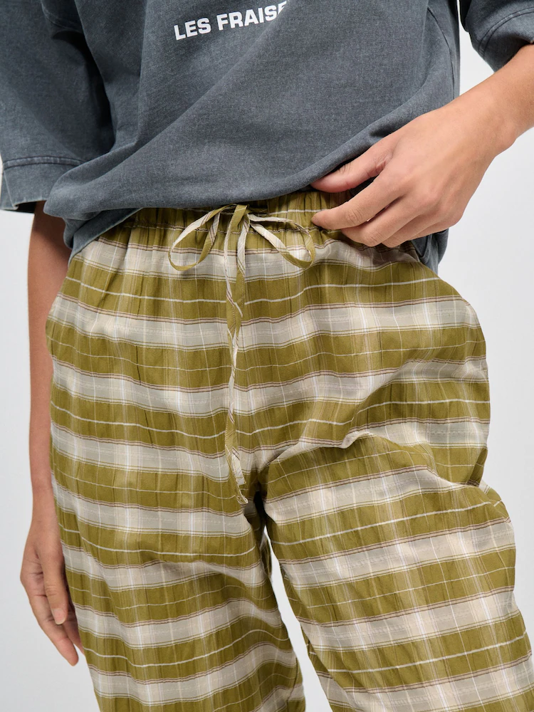 Zeleno/Belo - Široka noga Pull On Check pantalone