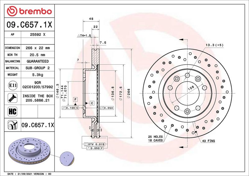 Kočioni disk BREMBO 09.C657.1X