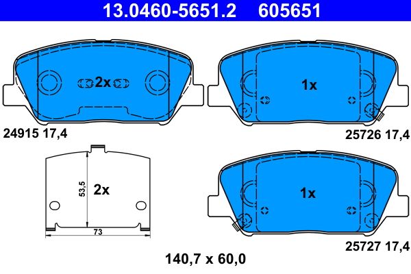 Komplet pločica, disk-kočnica ATE 13.0460-5651.2