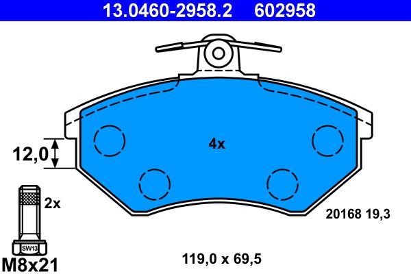 Komplet pločica, disk-kočnica ATE 13.0460-2958.2
