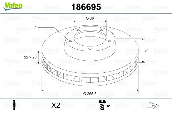 Kočioni disk VALEO 186695