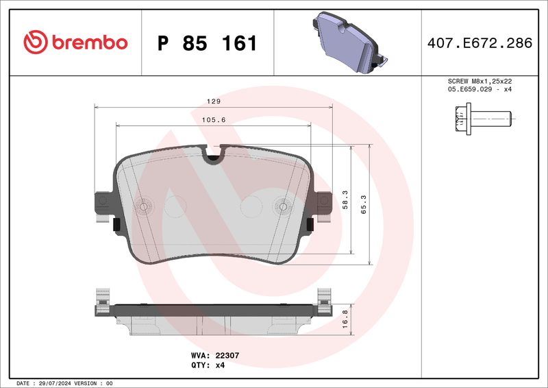 Komplet pločica, disk-kočnica BREMBO P 85 161