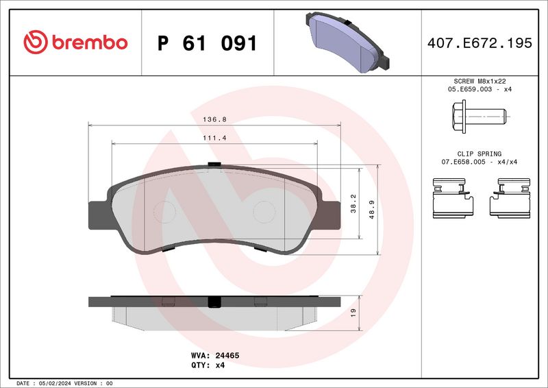 Komplet pločica, disk-kočnica BREMBO P 61 091