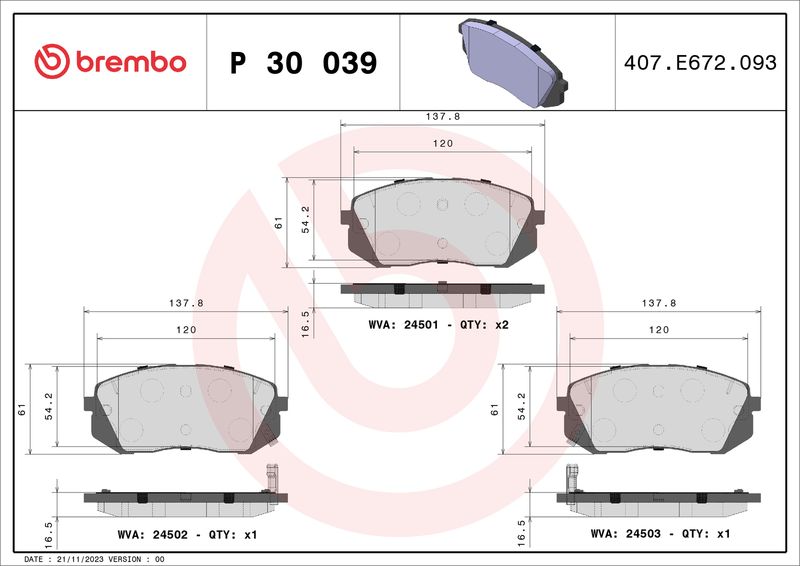 Komplet pločica, disk-kočnica BREMBO P 30 039
