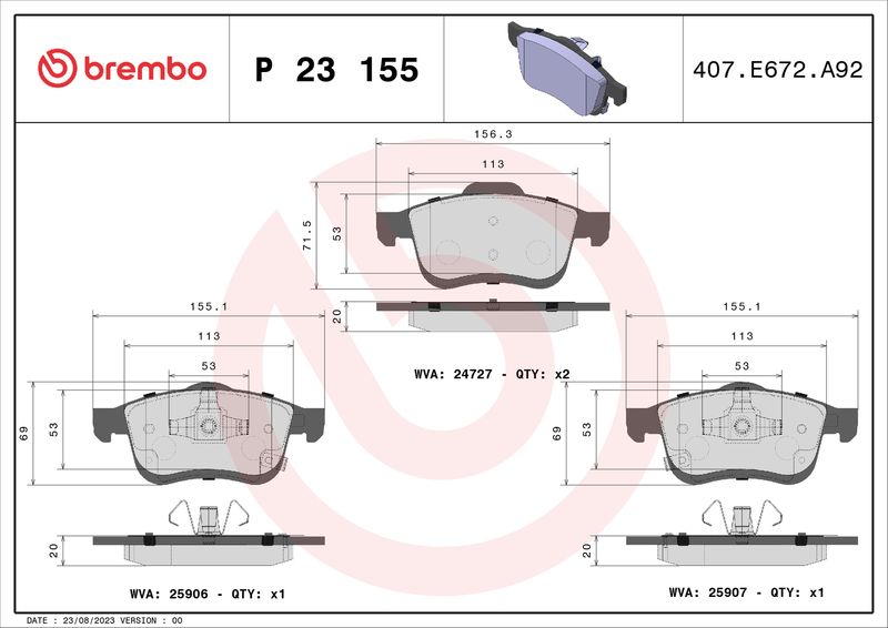 Komplet pločica, disk-kočnica BREMBO P 23 155