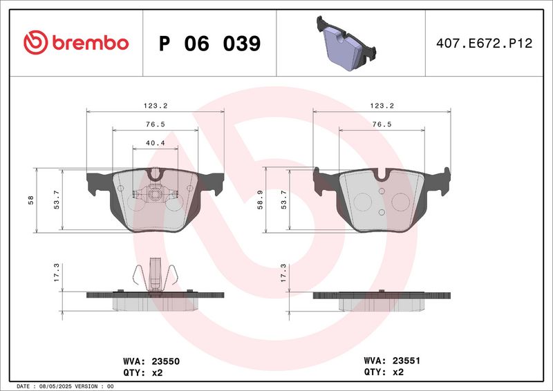 Komplet pločica, disk-kočnica BREMBO P 06 039