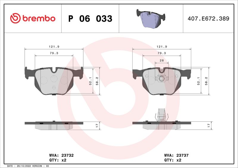 Komplet pločica, disk-kočnica BREMBO P 06 033