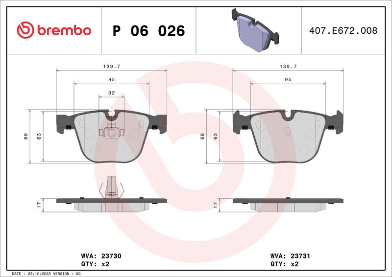 Komplet pločica, disk-kočnica BREMBO P 06 026