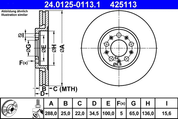 Kočioni disk ATE 24.0125-0113.1