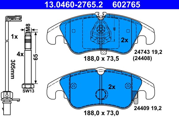 Komplet pločica, disk-kočnica ATE 13.0460-2765.2