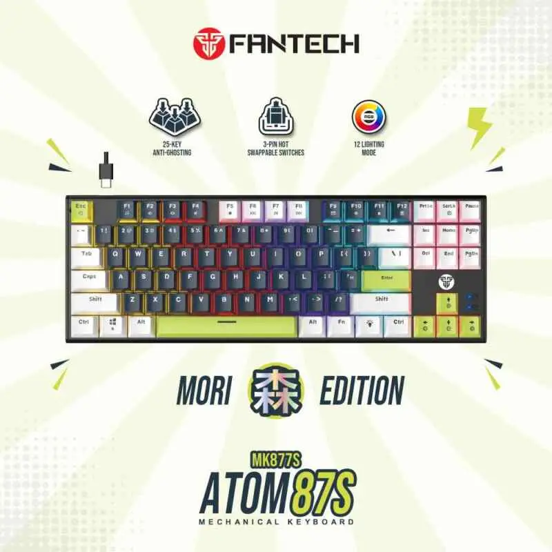 Tastatura Mehanicka Gaming Fantech MK877S RGB Atom 87S Mori plava Blue switch