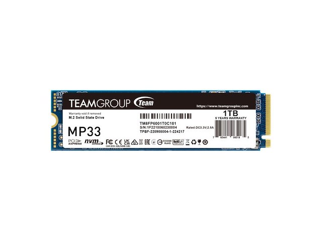 SSD M.2 NVMe TeamGroup 1TB MP33 Gen3x4 1800MBs1500MBs TM8FP6001T0C101