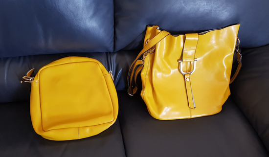 Italijanski set od 2 žute kozne torbe