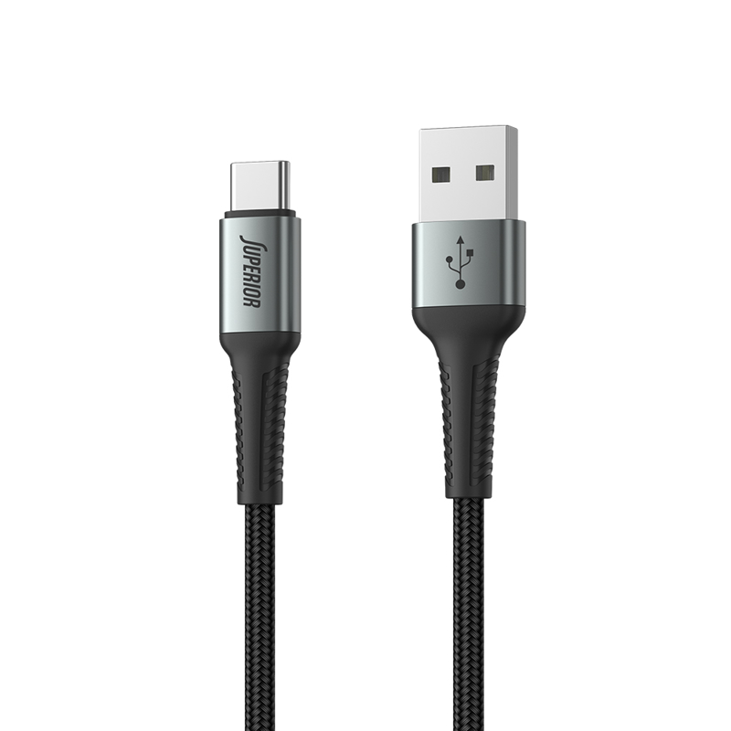 USB data kabal Superior SU-K108 pleteni Fast 27W 3A USB A na Type-C 2m crni