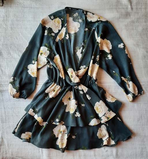 Zara zelena cvetna haljina S/M