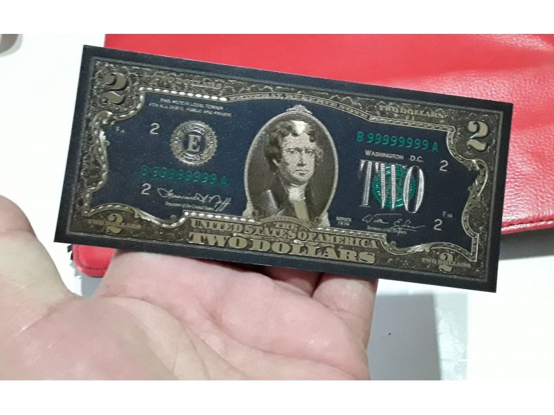 Crno zlatna, plasticna novcanica - 2 dolara