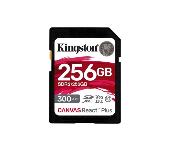 Kingston - SD Card 256GB, Canvas React Plus Professional, SDXC Class10 UHS-II U3 V90, Up to 300MB/s read and 260MB/s write, for Full HD/2K/4K/8K