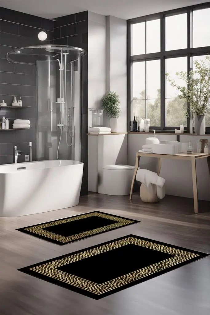 L'essentiel Maison Set Podloga za kupatilo CT-5007, Crno-zlatna