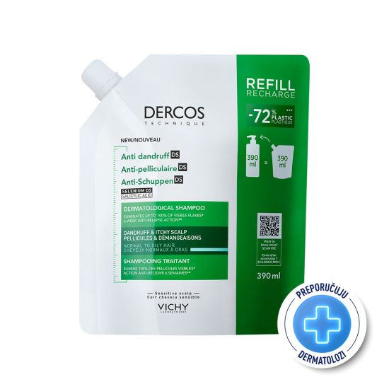 Vichy Dercos AD Šampon protiv peruti za normalnu do masnu kosu Refill 390ml