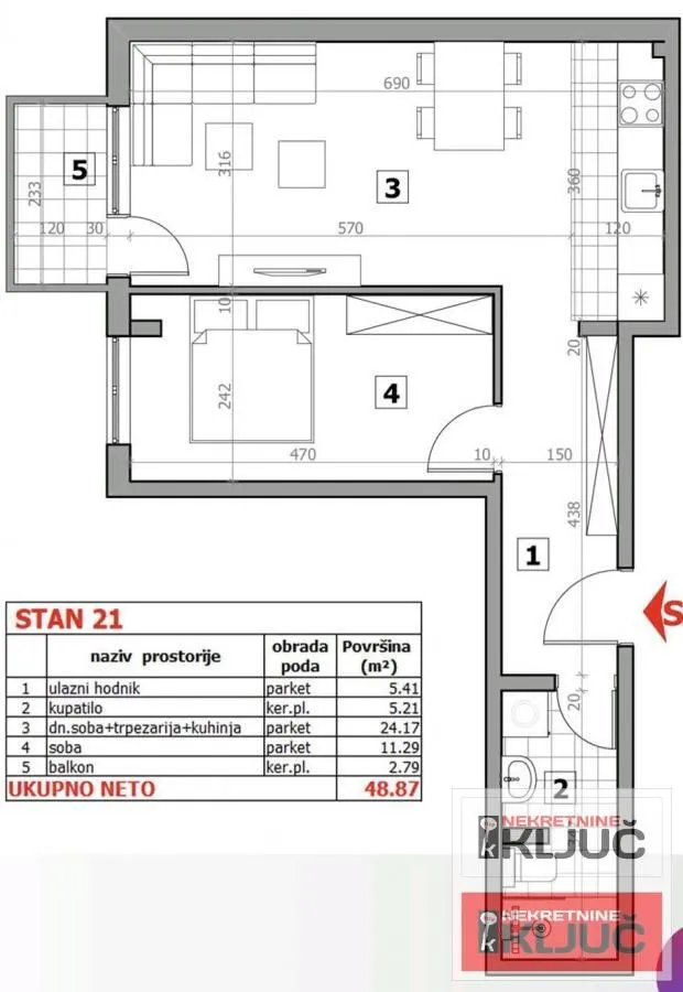 Prodaja, dvosoban stan, 49m2, Sremska Kamenica, Petrovaradin, Novi Sad