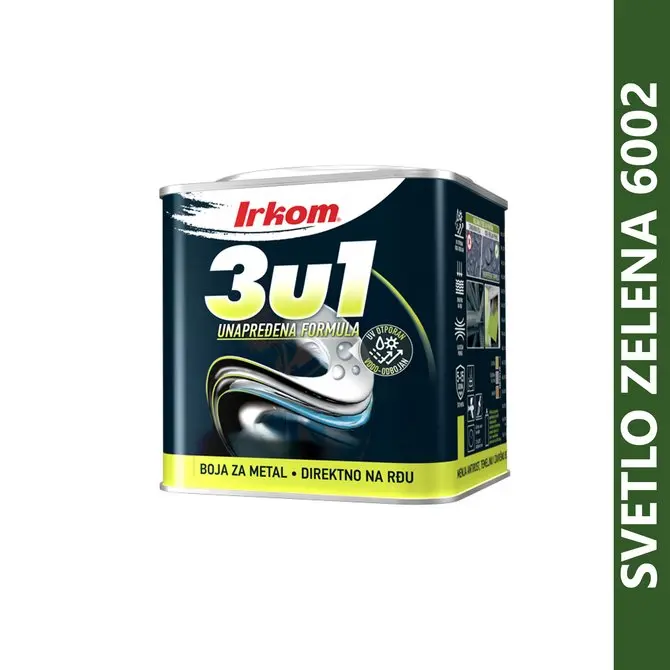 IRKOM 3u1 Boja za metal,1kg, 6002, Svetlo zeleni