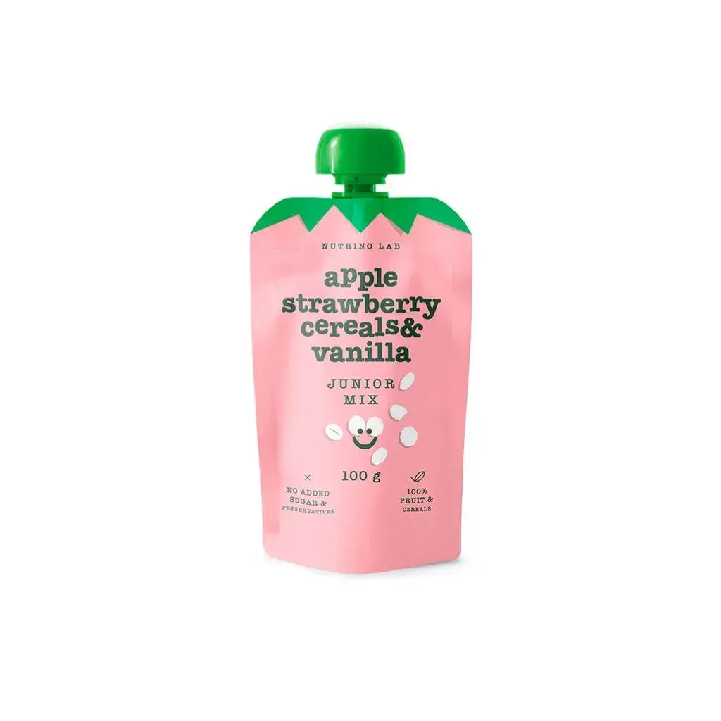 Nutrino Lab Voćna kaša Junior Mix Jabuka, jagoda, žitarice i vanila, 100 g