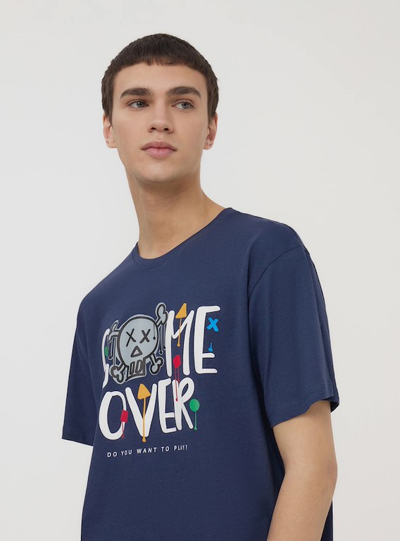 Set pidžama majica i bermude sa printom "game-over" Tamnoplava
