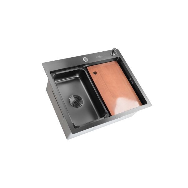 SANDONNA Inox sudopera sa dozerom, korpicom i daskom 60x50cm HD6050R, crna