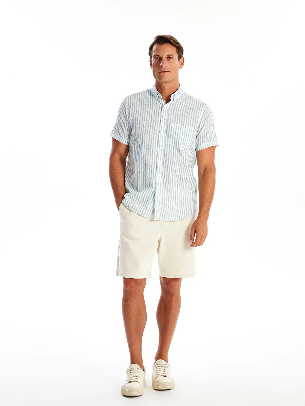 LCWAIKIKI ClassicStandardni Kroj, Kratki Rukav, Prugasta, Poplin, Muška Košulja