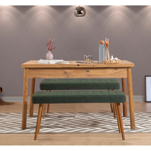 Santiago 1070 - Atlantic Pine, Green Atlantic Pine Green Extendable Dining Table & Bench Set (3 Pieces)