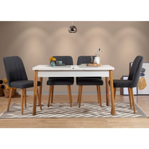 Santiago White Anthracite Atlantic Pine White Anthracite Extendable Dining Table & Chairs Set (5 Pieces)