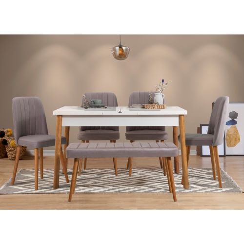 Santiago Atlantic-White Grey Atlantic Pine White Grey Extendable Dining Table & Chairs Set (6 Pieces)