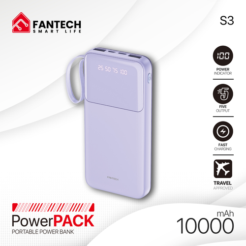 Fantech S3 10000mAh, 10W Power bank Prenosiva baterija ljubicasti