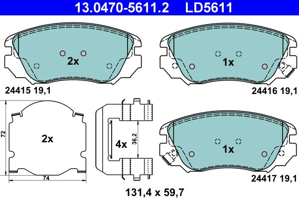 Komplet pločica, disk-kočnica ATE 13.0470-5611.2