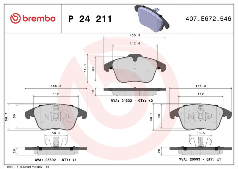 Komplet pločica, disk-kočnica BREMBO P 24 211